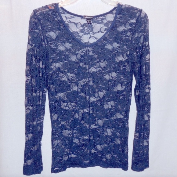 feathers | Tops | Feathers Sheer Blue Lace Top Beautiful | Poshmark